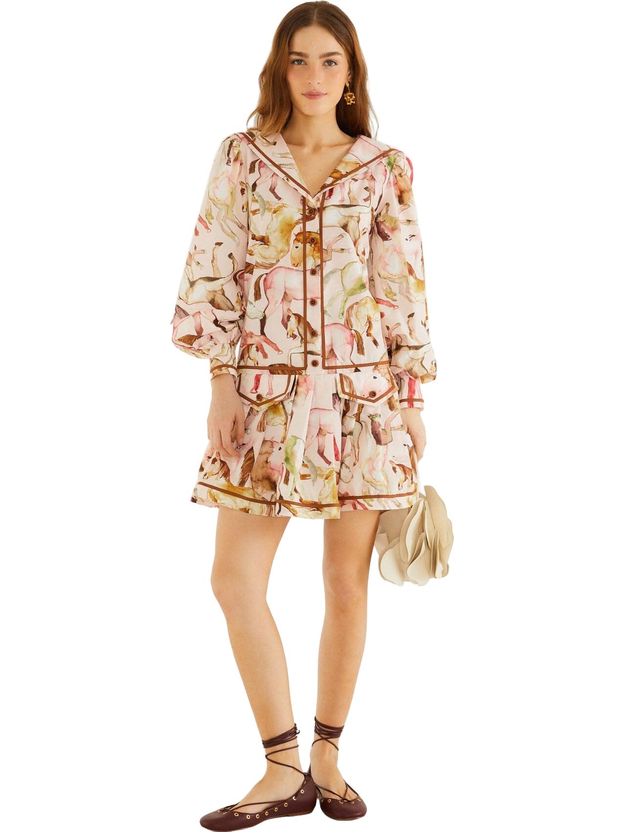 FARM RIO FARM RIO Equestrian Print Buttoned Mini Dress